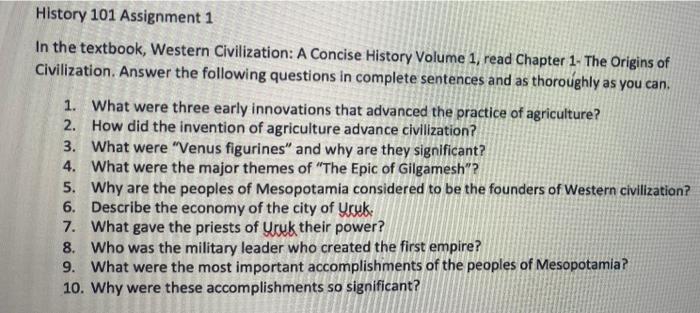 History 101 Assignment 1 In the textbook, Western | Chegg.com