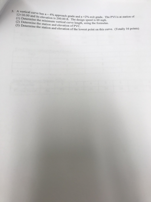 Solved 3. rade and a +2% exit grade. The PVL is at station | Chegg.com