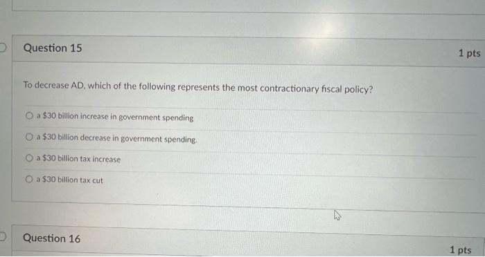 Solved To decrease AD, which of the following represents the | Chegg.com