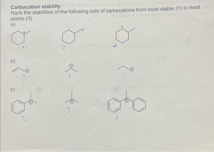 Solved Carbocation stability Rank the stabilities of the | Chegg.com