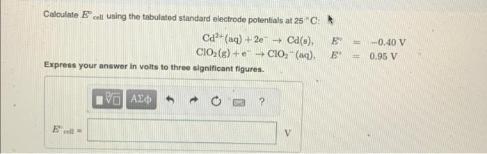 Solved Calculate E∘ cell using the tabulated standard | Chegg.com