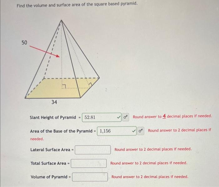 Solved Find the volume and surface area of the square based | Chegg.com