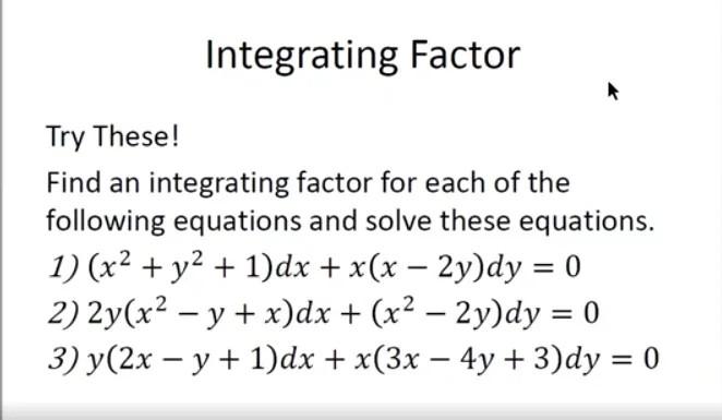 Solved Find an integrating factor for each of the following | Chegg.com