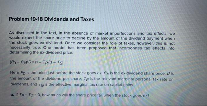 Solved would expect the share price to decline by the amount | Chegg.com