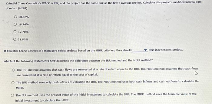 Solved 4 Modified Internal Rate Of Return Mirr The Irr