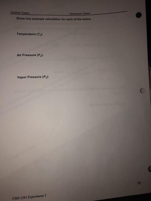 Solved Student Name: Instructor Name DATA (EXP #2): Part 1: | Chegg.com