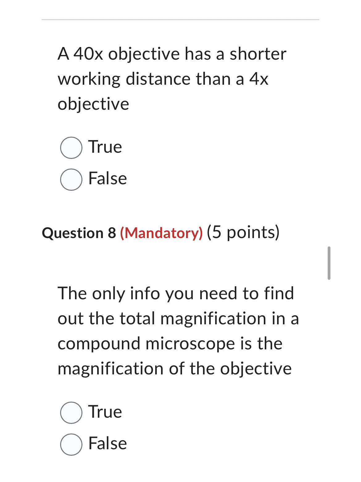 Solved A 40x objective has a shorter working distance than a | Chegg.com