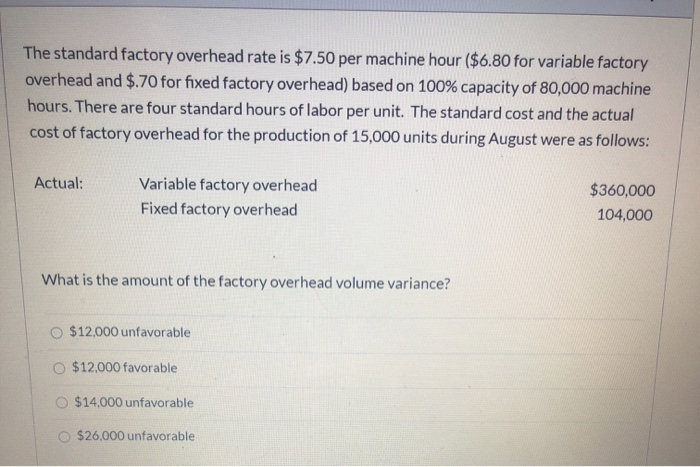 Solved The standard factory overhead rate is $7.50 per | Chegg.com