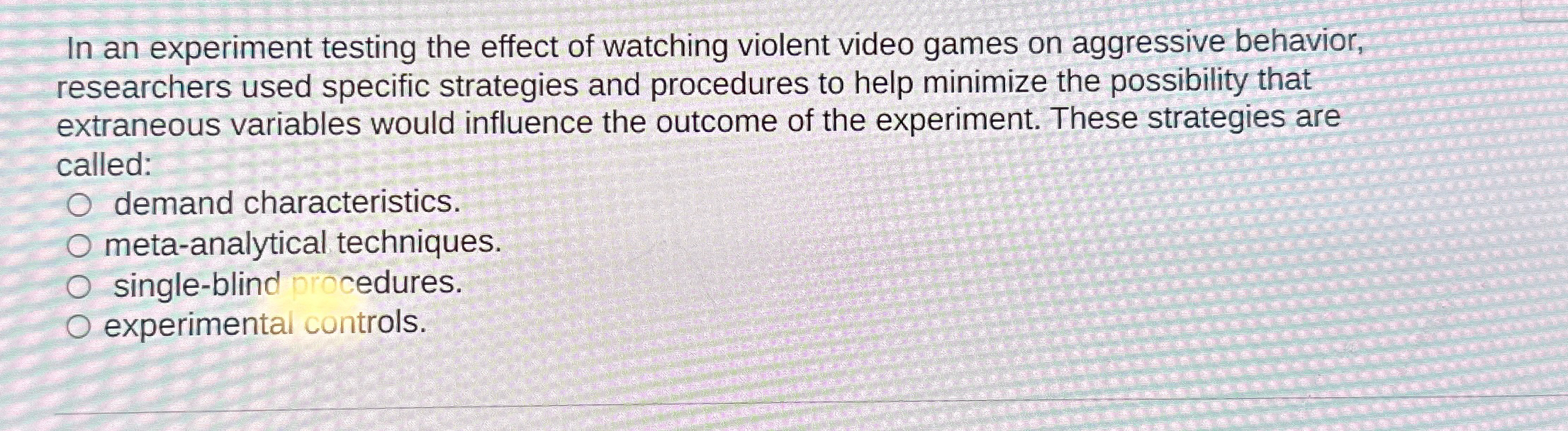 Solved In an experiment testing the effect of watching | Chegg.com