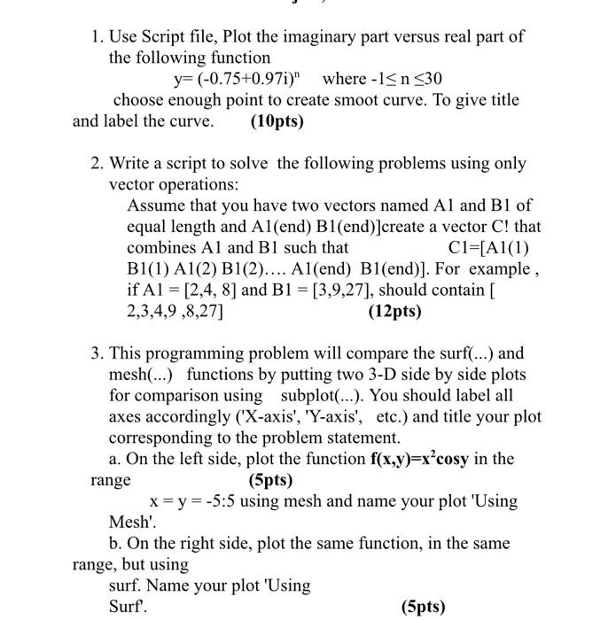 Solved 1. Use Script file, Plot the imaginary part versus | Chegg.com