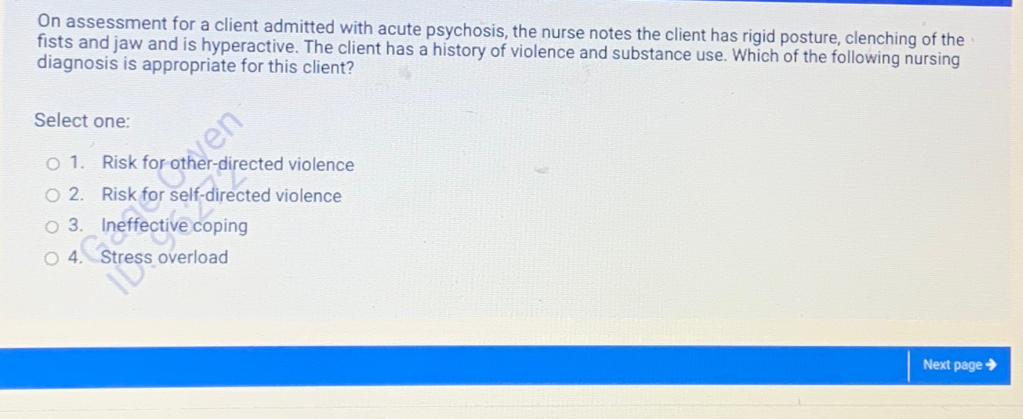 Solved On assessment for a client admitted with acute | Chegg.com