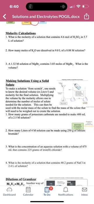 Solved Solutions and Electrolytes POGIL.docx Molarity | Chegg.com