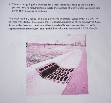 Solved You are designing the drainage for a local | Chegg.com