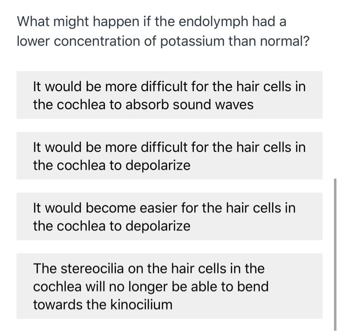 Solved What might happen if the endolymph had a lower | Chegg.com