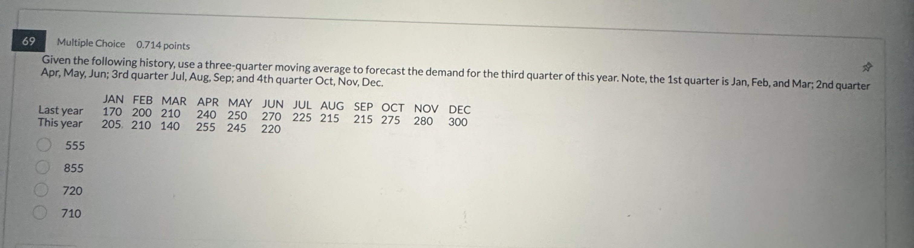 Solved 69Multiple Choice 0.714 ﻿pointsGiven the following | Chegg.com