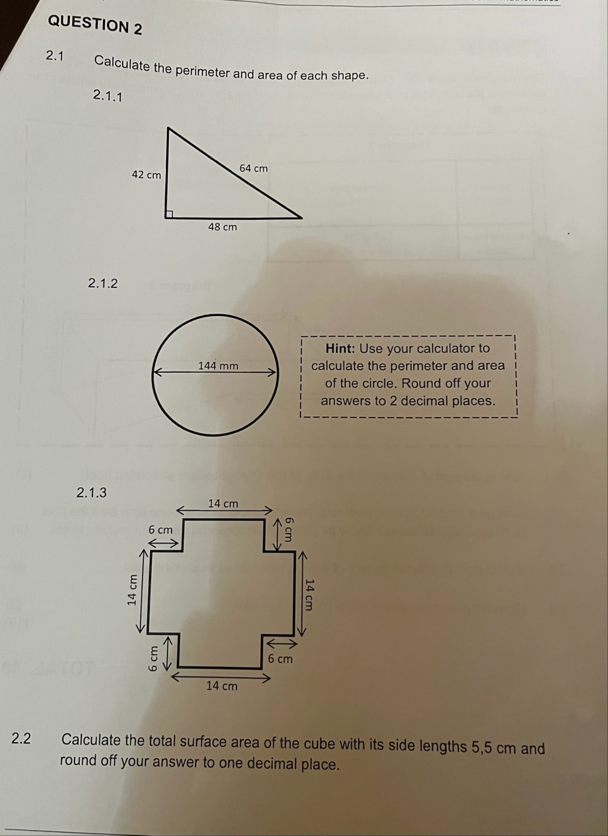 QUESTION 22.1 ﻿Calculate the perimeter and area of | Chegg.com