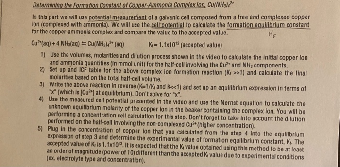Determining the Formation Constant of Copper-Ammonia | Chegg.com