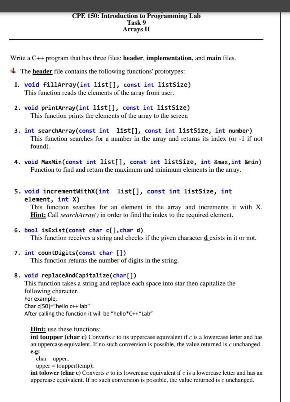 Solved CPE 150: Introduction to Programming Lab Task 9 | Chegg.com
