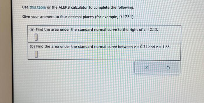 Solved Use this table or the ALEKS calculator to complete | Chegg.com