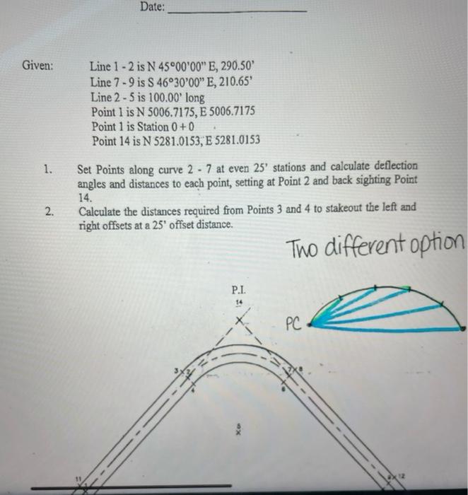 Solved 1. Set Points along curve 2.7 at even 25' stations | Chegg.com