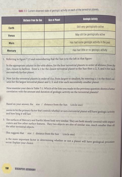 Solved SURFACE CONDITIONS OF TERRESTRIAL PLANETS Hisune 7.15 | Chegg.com