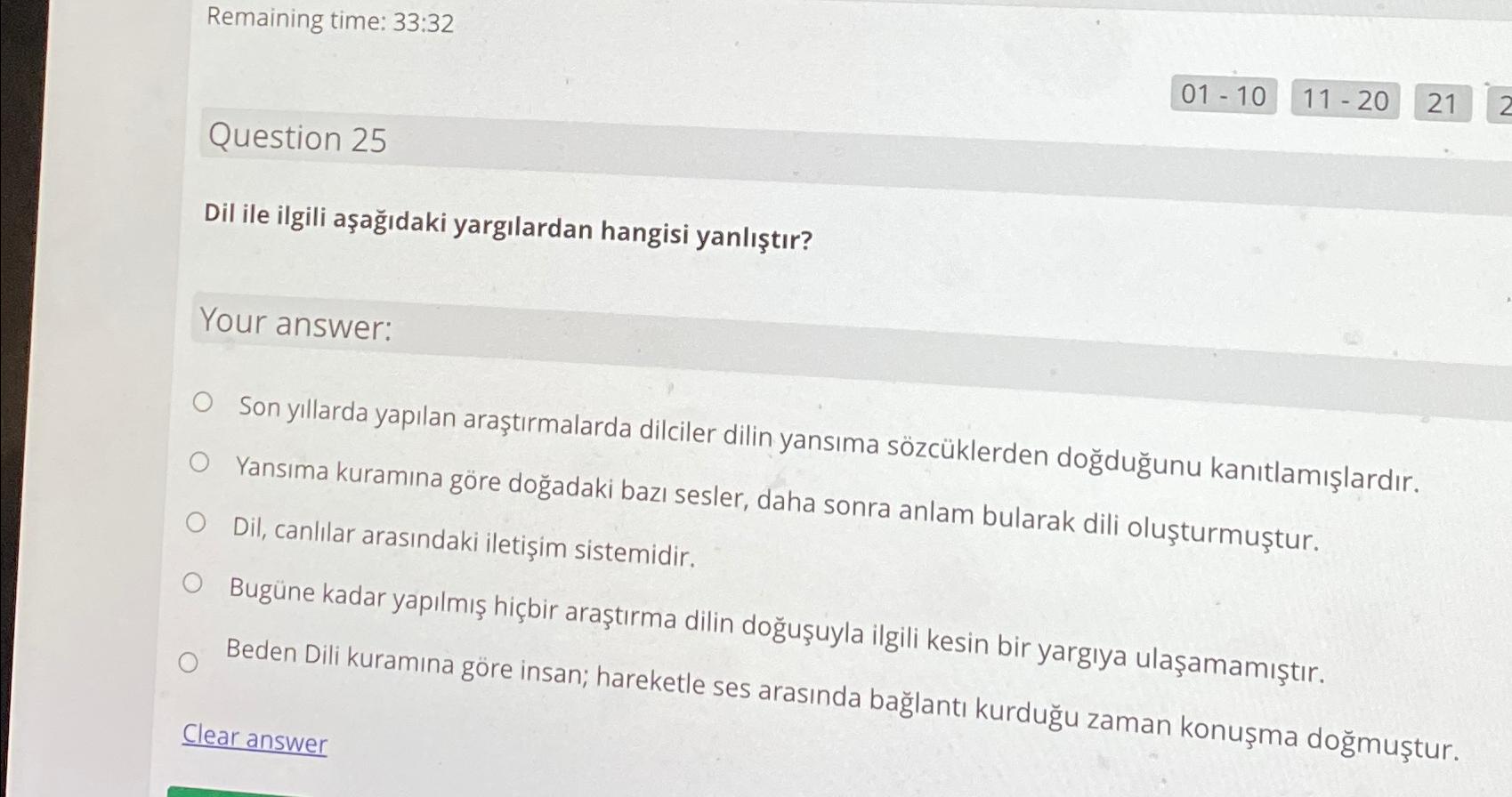 Solved Remaining time: 33:3201-1011-2021Question 25Dil ile | Chegg.com