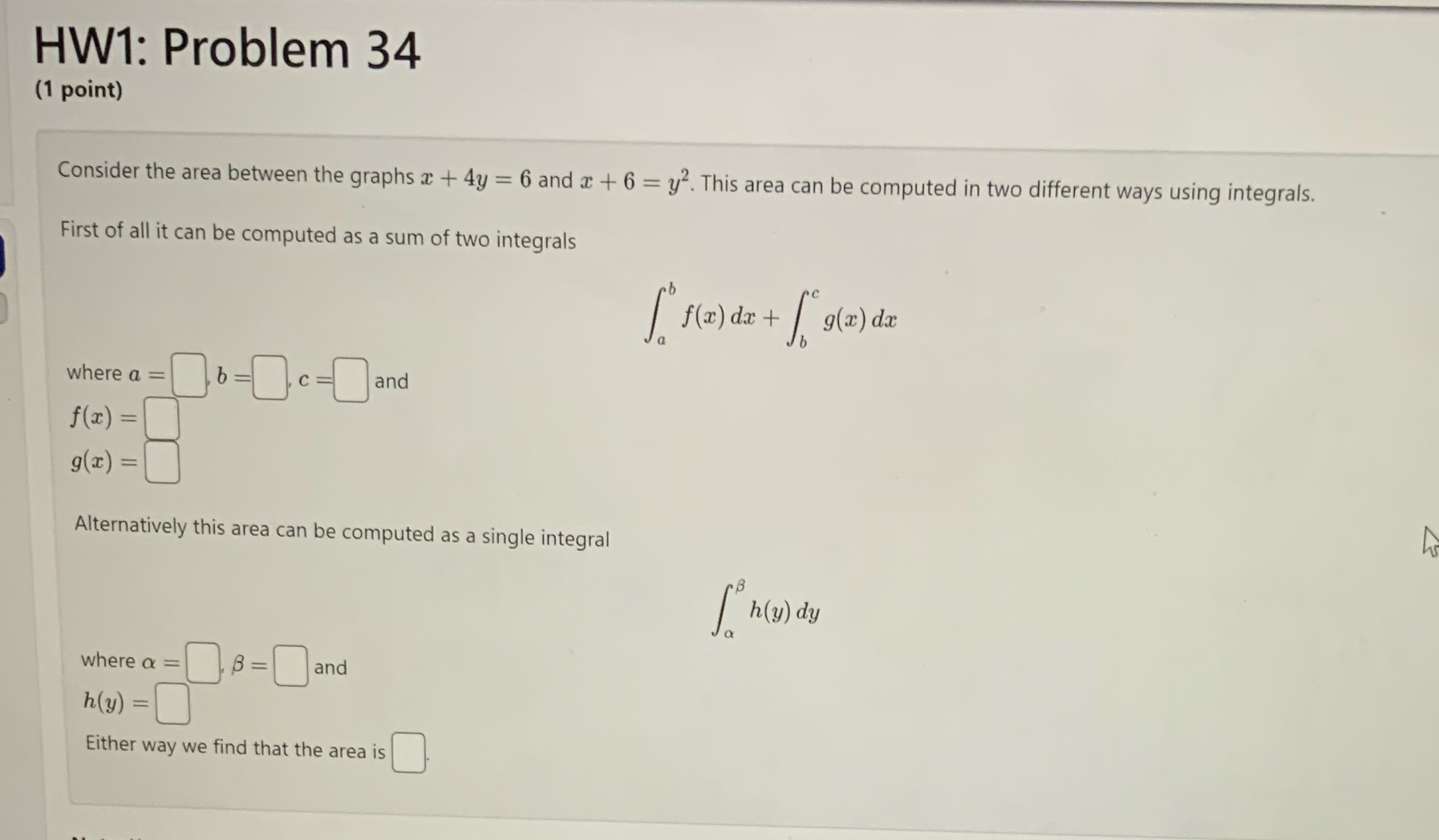 Solved HW1: Problem 34(1 ﻿point)Consider the area between | Chegg.com