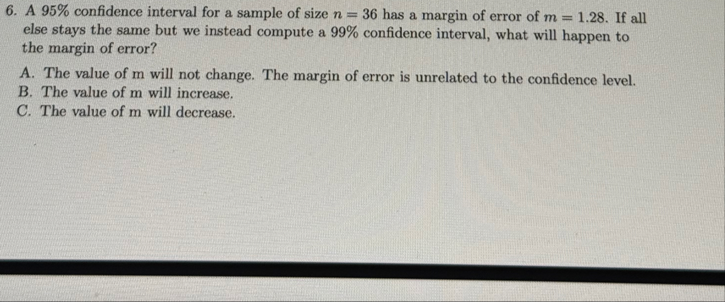 Solved A 95% ﻿confidence interval for a sample of size n=36 | Chegg.com
