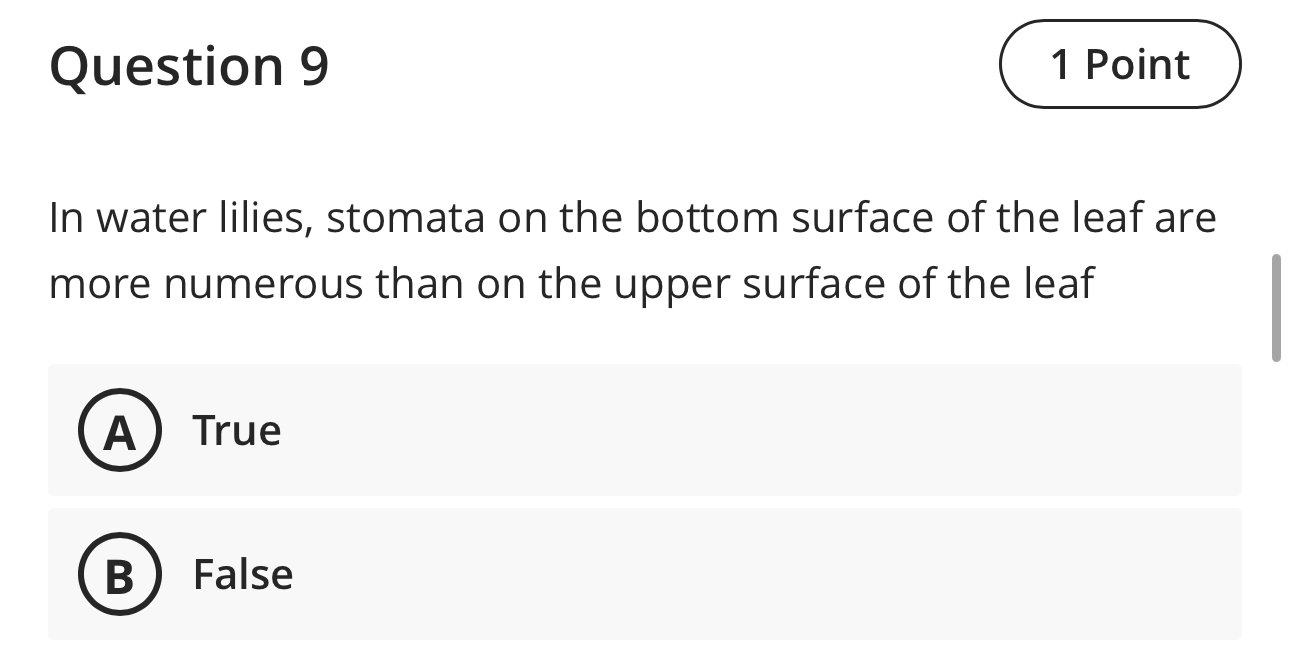 Solved Question 91 ﻿PointIn water lilies, stomata on the | Chegg.com