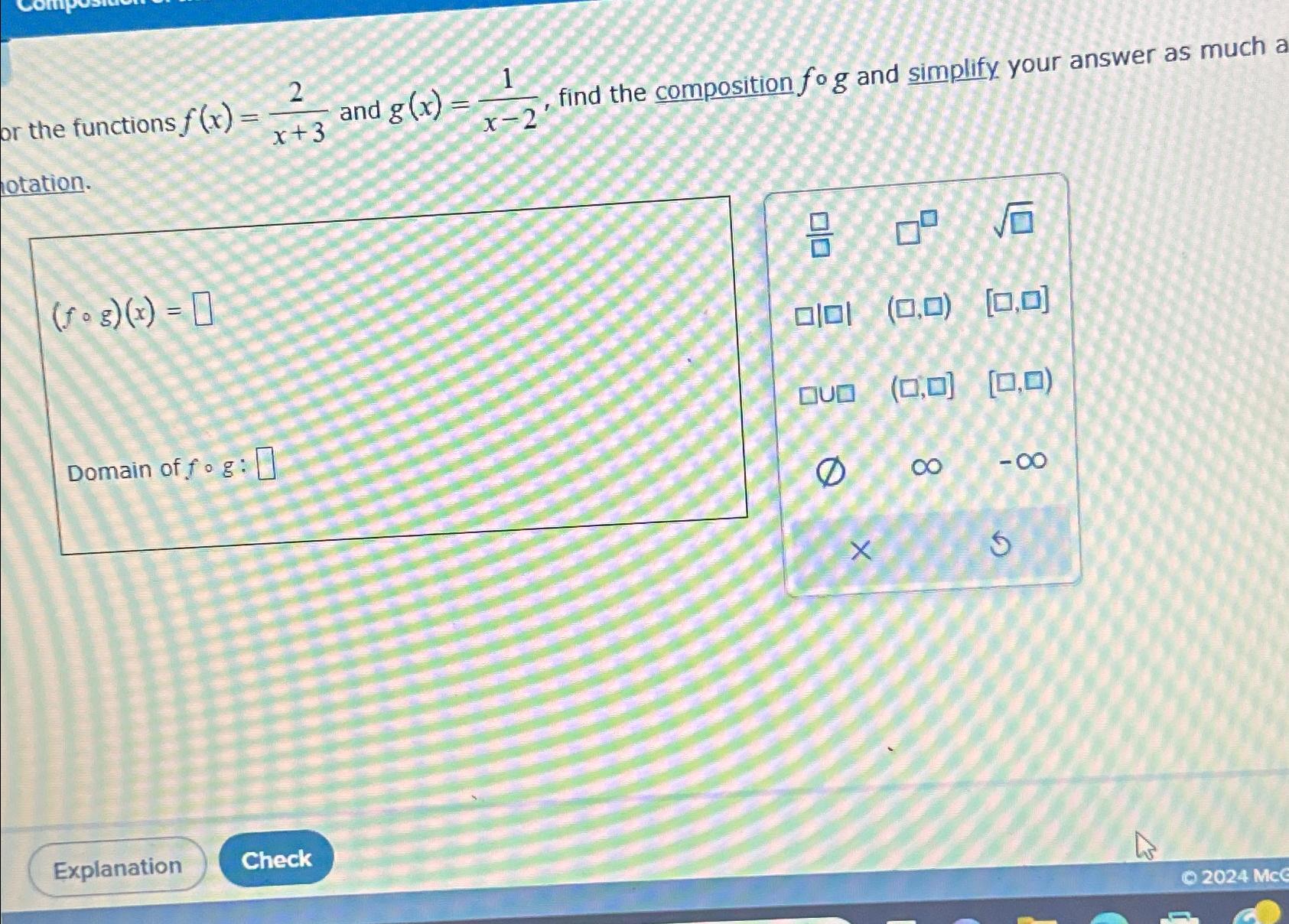 Solved or the functions f(x)=2x+3 ﻿and g(x)=1x-2, ﻿find the | Chegg.com