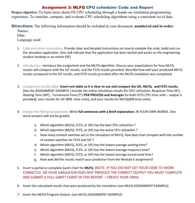 Solved Assignment 3: MLFQ CPU scheduler Code and Report | Chegg.com