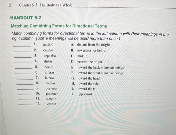 Solved Matching Combining Forms for Directional Terms Match | Chegg.com