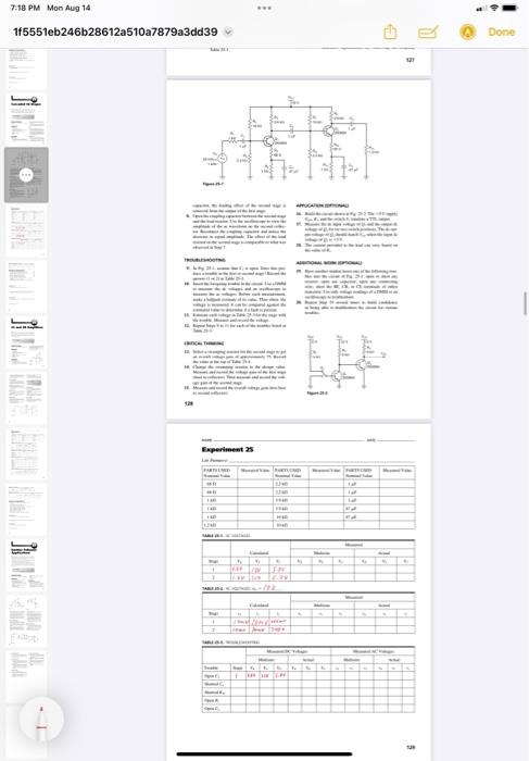 Experiment 25 Lab Partner(s) TABLE 25-1. DC VOLTAGES | Chegg.com