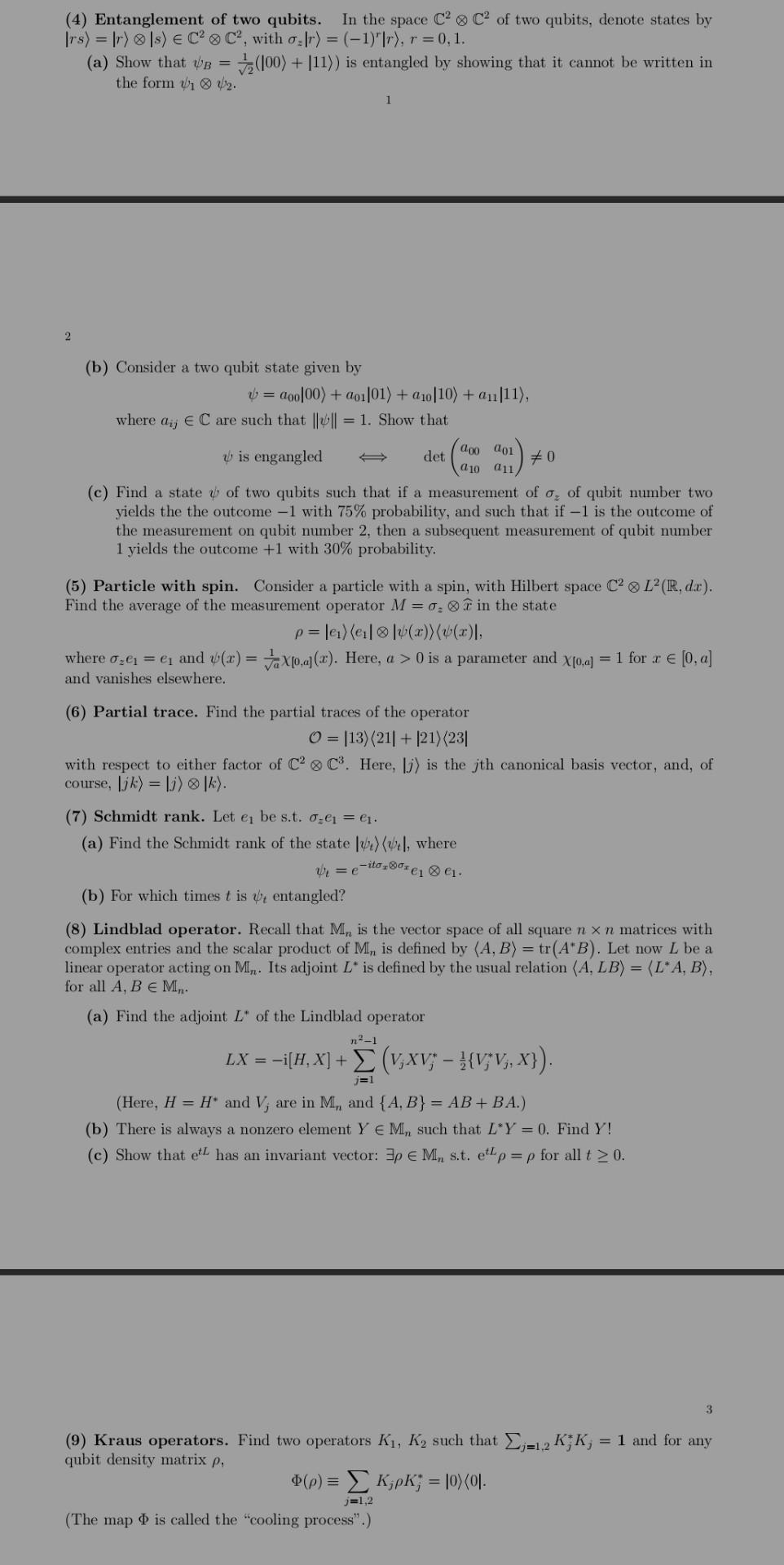 Solved (4) Entanglement of two qubits. In the space C2⊗C2 of | Chegg.com
