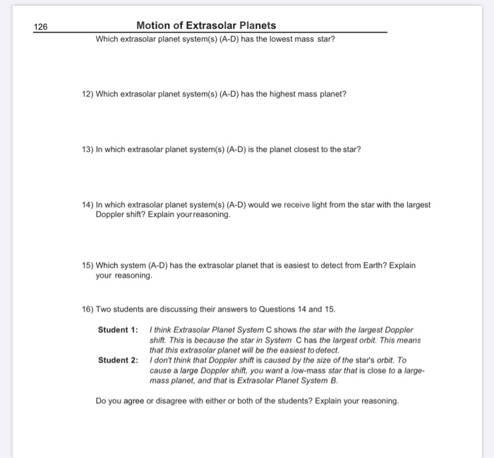 Solved Part II: Evaluating Extrasolar Planet Systems The | Chegg.com
