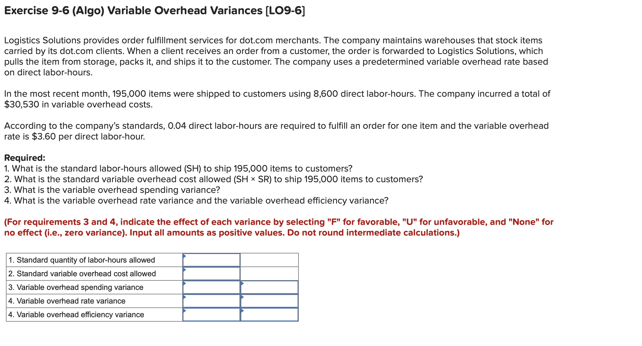 Solved Exercise 9-6 (Algo) ﻿Variable Overhead Variances | Chegg.com