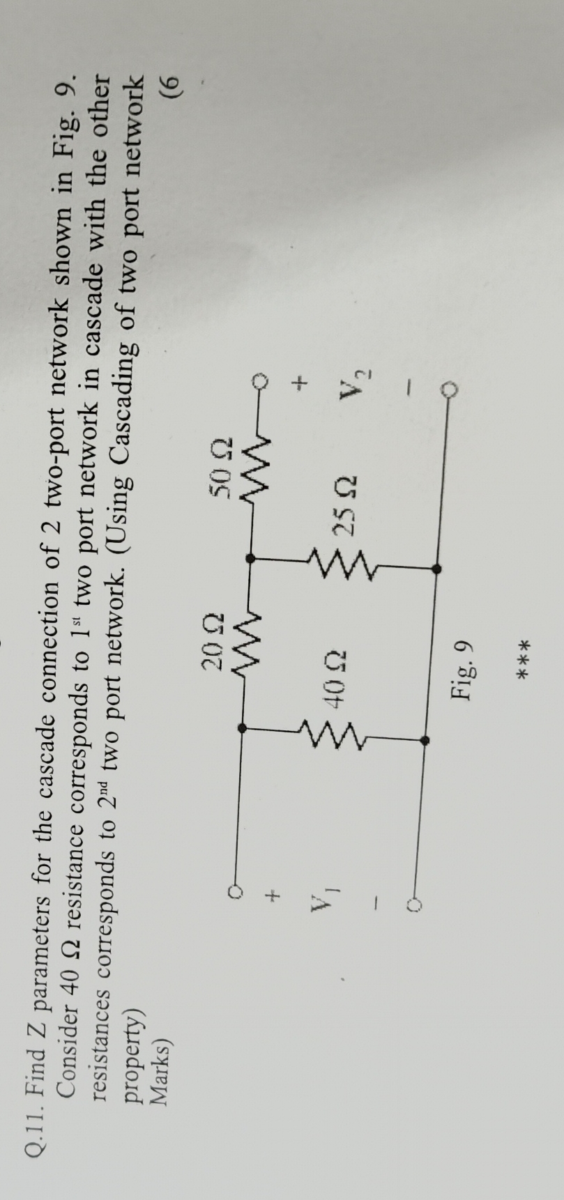 Solved Q.11. ﻿Find Z ﻿parameters for the cascade connection | Chegg.com