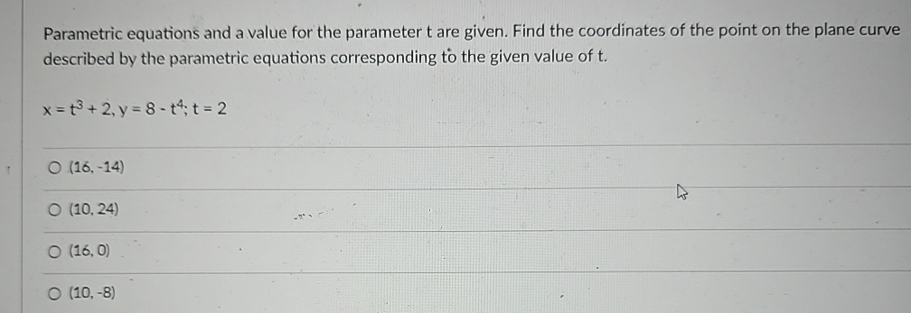 Solved Parametric equations and a value for the parameter t | Chegg.com