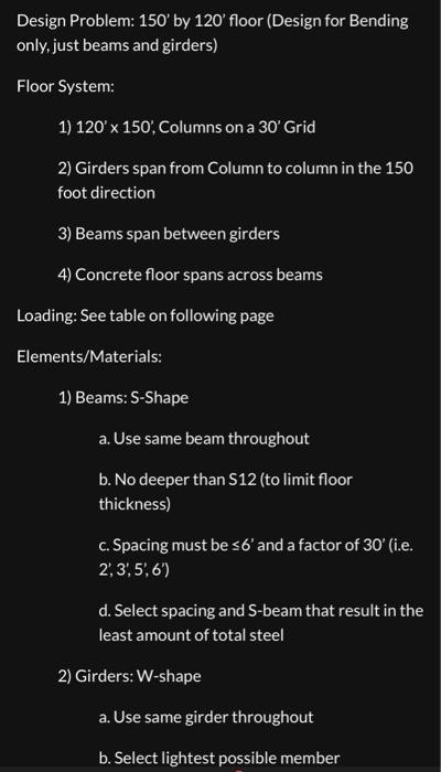 Solved Design Problem: 150′ by 120′ floor (Design for | Chegg.com