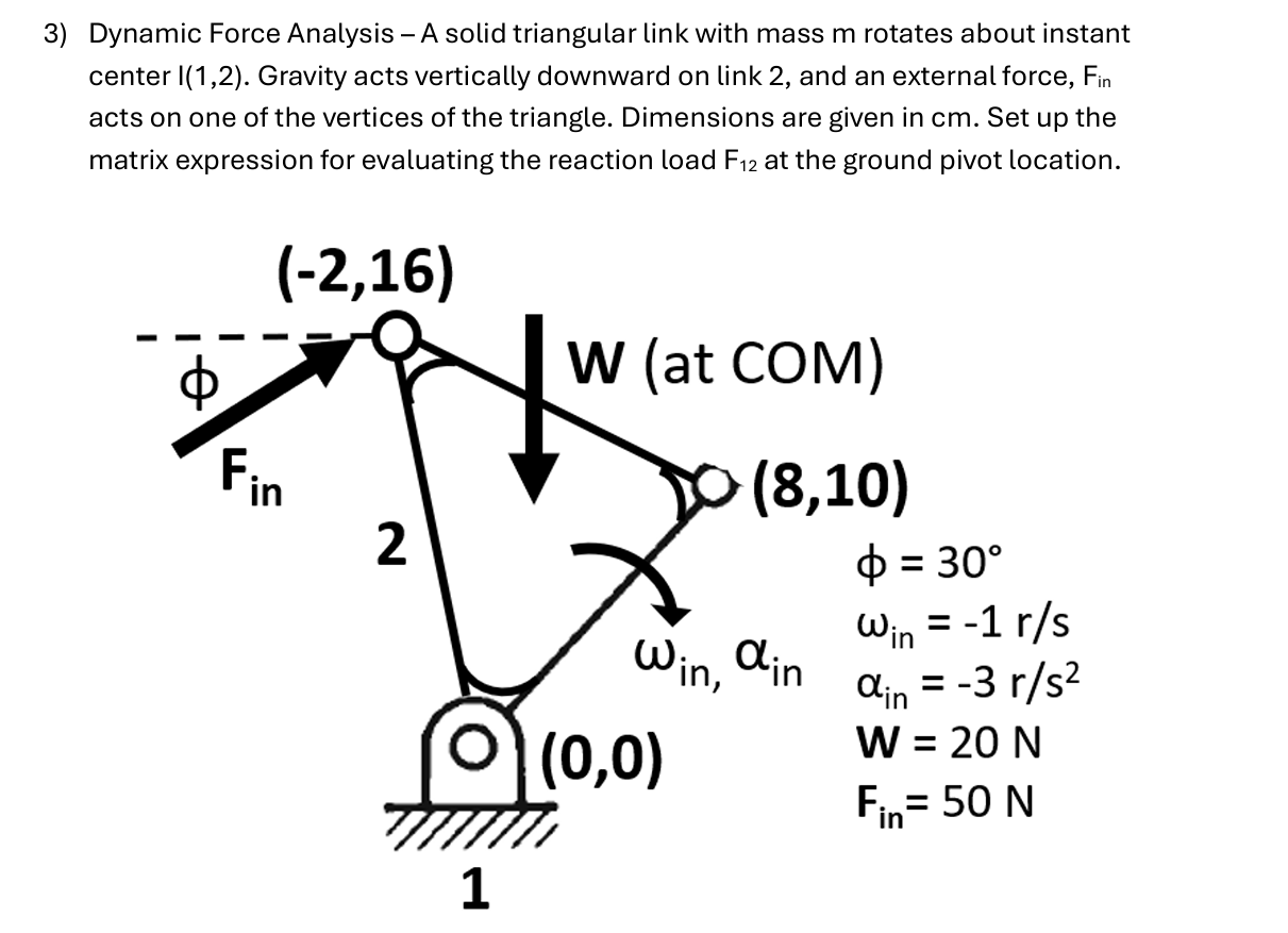 Solved 3) ﻿Dynamic Force Analysis - ﻿A solid triangular link | Chegg.com