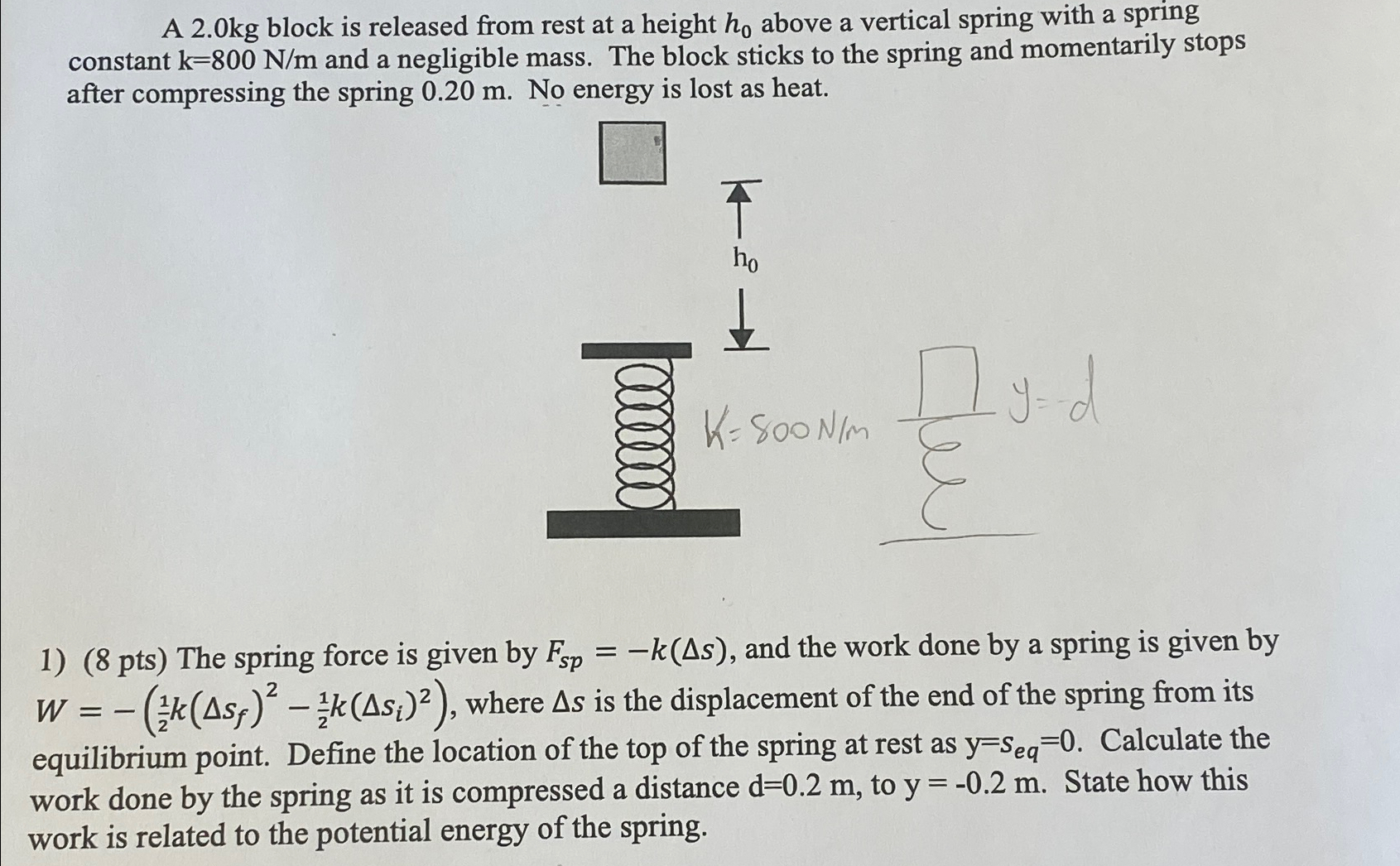 Solved A 2.0kg ﻿block is released from rest at a height h0 | Chegg.com