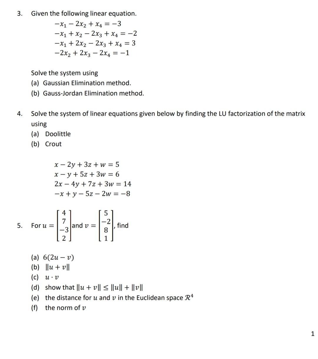 Solved 3. Given the following linear equation. | Chegg.com