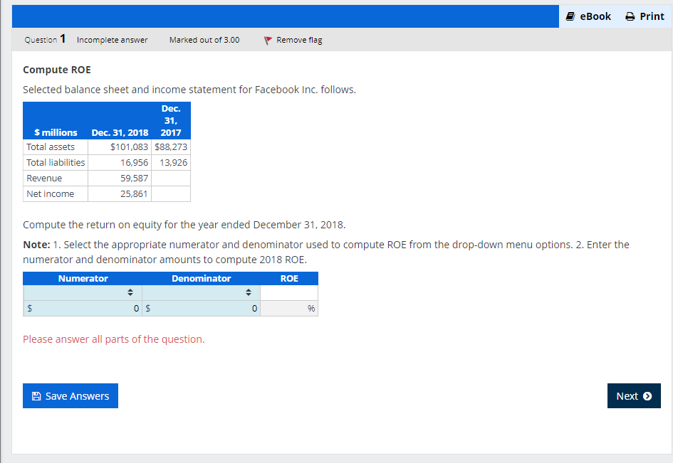 Solved Compute ROESelected balance sheet and income | Chegg.com