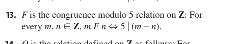 Solved F ﻿is the congruence modulo 5 ﻿relation on Z ﻿: For | Chegg.com