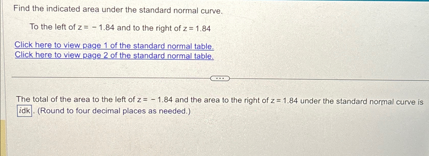 Solved Find the indicated area under the standard normal | Chegg.com