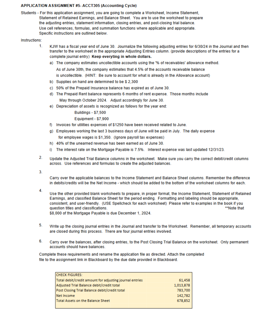 Solved APPLICATION ASSIGNMENT \#5- ﻿ACCT305 (Accounting | Chegg.com