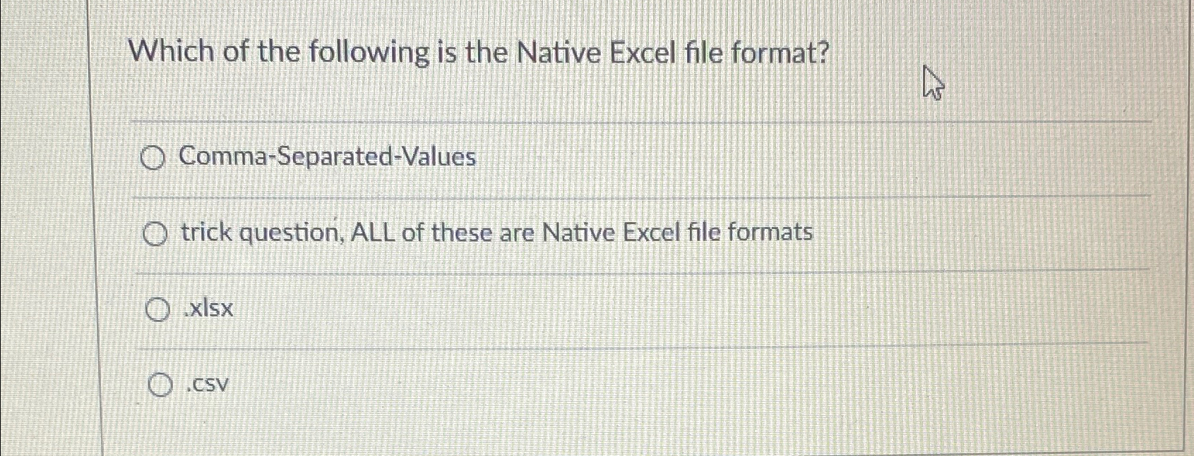 Solved Which of the following is the Native Excel file | Chegg.com
