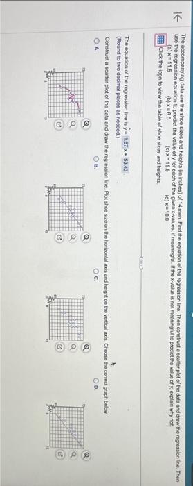 Solved The accomparying data are the shoe sizes and heights | Chegg.com