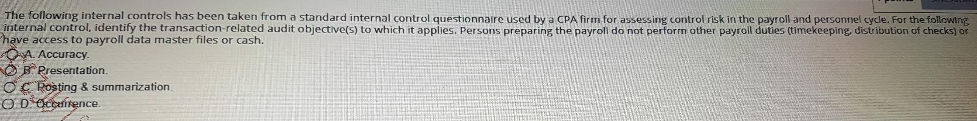 Solved The following internal controls has been taken from a | Chegg.com