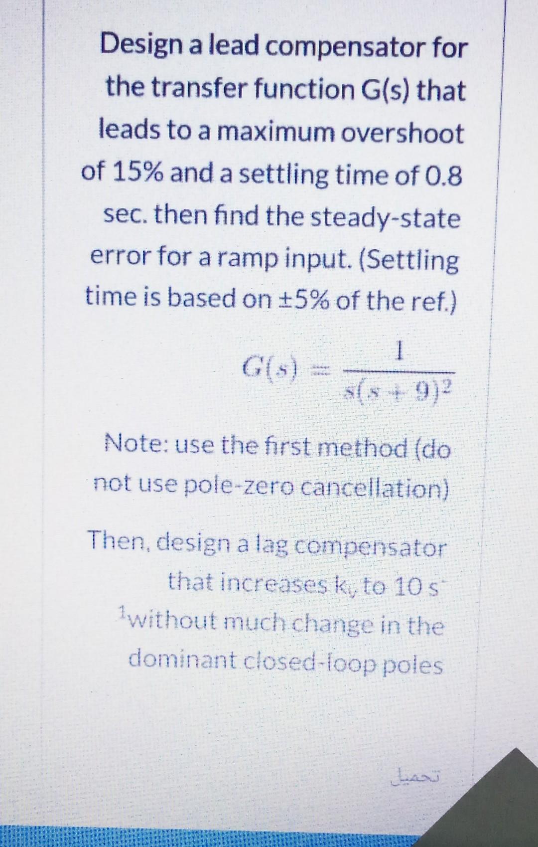 Solved Design a lead compensator for the transfer function | Chegg.com